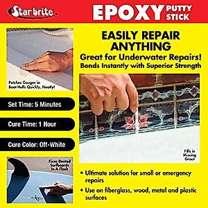 STAR BRITE Epoxy Putty Stick - Quick, Versatile, Permanent Repairs Even Underwater - Fix Boat Hulls, Decks, Pools, Spas, Hot Tubs, Leaking Gaskets, Tanks, Gutters & More - 4 OZ (087104)