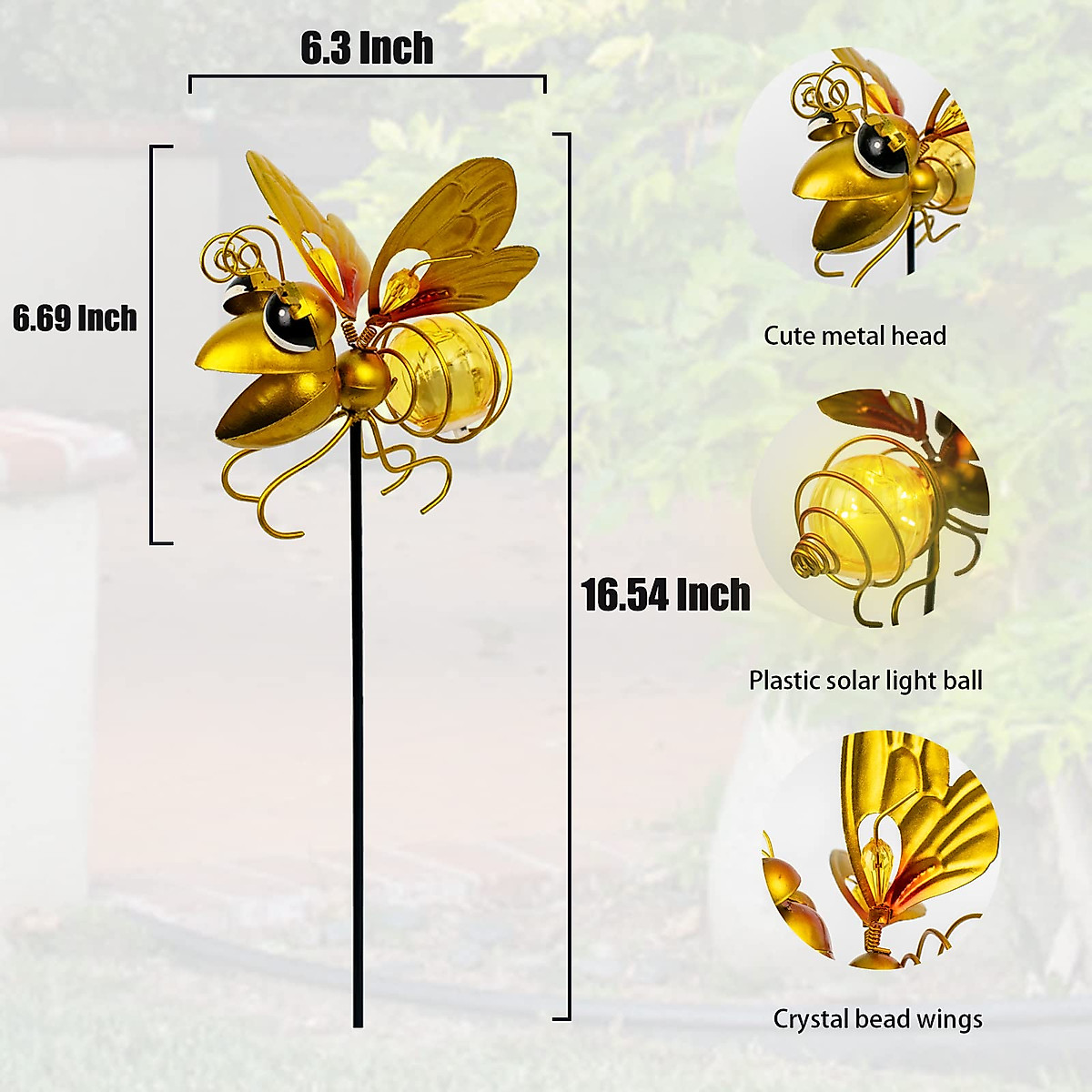 VEWOSTAR Outdoor Solar Pathway Light 2 Pack Metal Bee Decor Solar Light for Garden Yard Art