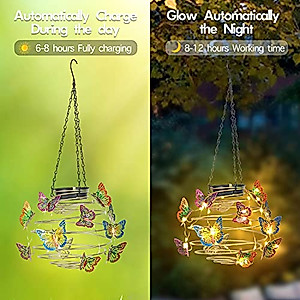 2 Pack Butterfly Solar Lights Outdoor Hanging Solar Lantern with Handle, Solar Powered Butterflies Garden Decor for Outside Patio Yard Porch Pathway Butterfly Gifts for Women (Warm White LED Lights)