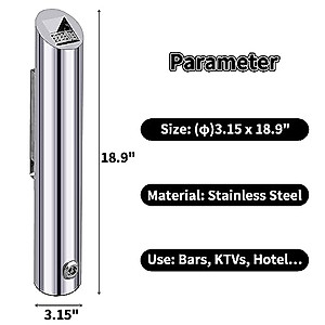 AIWFL 3.15x18.9 in Wall Mounted Large Trash Bin Outdoor/Indoor Trash Cans Holder Waste Containers Ash Bin w/Key (Silver)