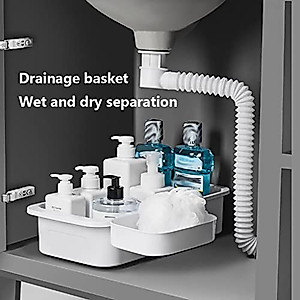 Under with Wheel Sink Shelves Sliding Drawer Organizer for Cabinet Pantry with Dividers Slide Out Spice Rack for Bathroom & Kitchen (Color : White)