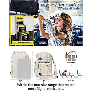 Telena Travel Backpack for Women Large Carry On Backpack Airline Approved Personal Item Backpack with USB Charging Port Waterproof Casual Bag, Beige