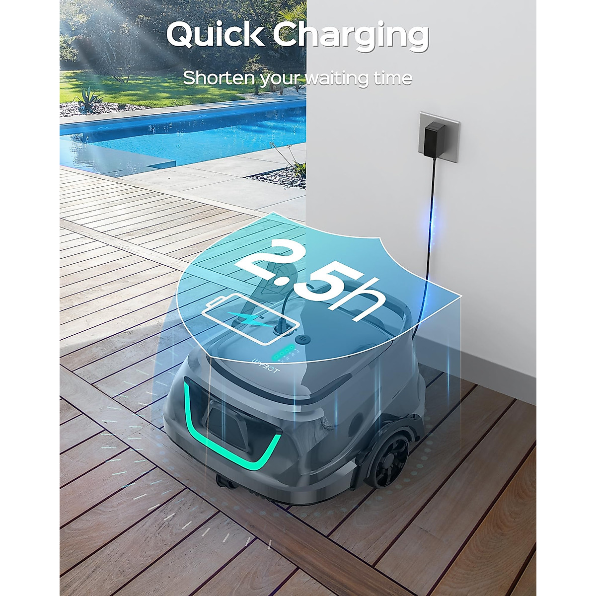 WYBOT Robotic Pool Cleaner with 2.5H Fast Charging, Cycle Cleaning, Ideal for Flat-Bottomed Pools
