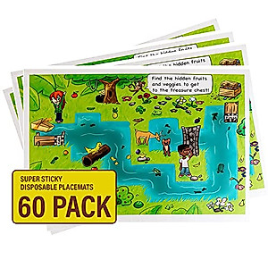 Party Bargains 60 Super Sticky Disposable Placemats - 12" x 18" (Treasure Chest Design) Baby Placemat, BPA Free & Quick to Clean, Keeps a Safe & Germ-Free Surface