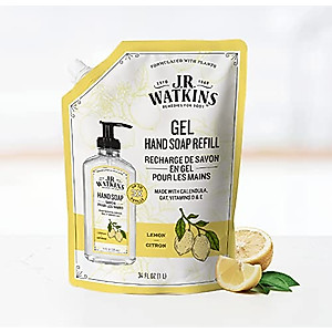J.R. Watkins Gel Hand Soap Refill Pouch, Scented Liquid Hand Wash for Bathroom or Kitchen, USA Made and Cruelty Free, 34 fl oz, Lemon, 6 Pack