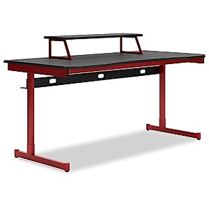 Signature Design by Ashley Lynxtyn Contemporary 63" Home Office Desk with Raised Monitor Stand, Red & Black