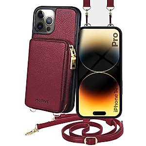 MOTIVE for iPhone 14 Pro Wallet Case, Designed in New York, Crossbody Phone Case for Apple iPhone, Zipper Purse Case Wallet with RFID Blocking Card Holder | 6.1" Color Red Wine - Fancy Series