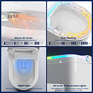Upgraded One Piece Smart Bidet Toilet, Electric Tankless Toilet with In-builet Aromatherapy/Heated Seat/Foot Sensor/Various Washing Settings/Temperature Sensing/Automatic Powerful Flush/Auto Shut-off