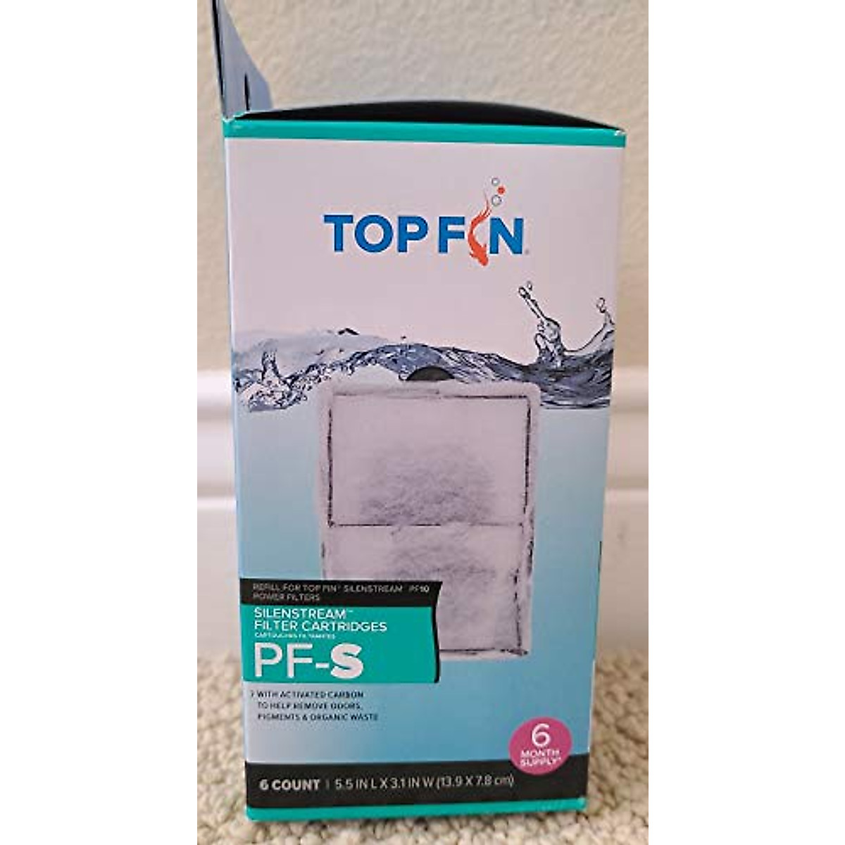 Top Fin Silenstream PF-S Small Filter Cartridges (6 Count) Refill for PF10 Power Filters (5.5in x 3.1in)