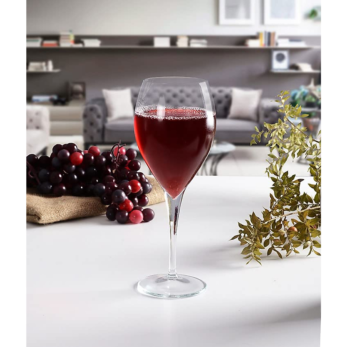 Biandeco Long Stem Wine Glasses Set of 6, 15.38 oz Premium Tempered Thin Rim Glasses for Drinking Red/White Wine, Crystal Clear Lead-Free Sturdy Glass - Made in Europe