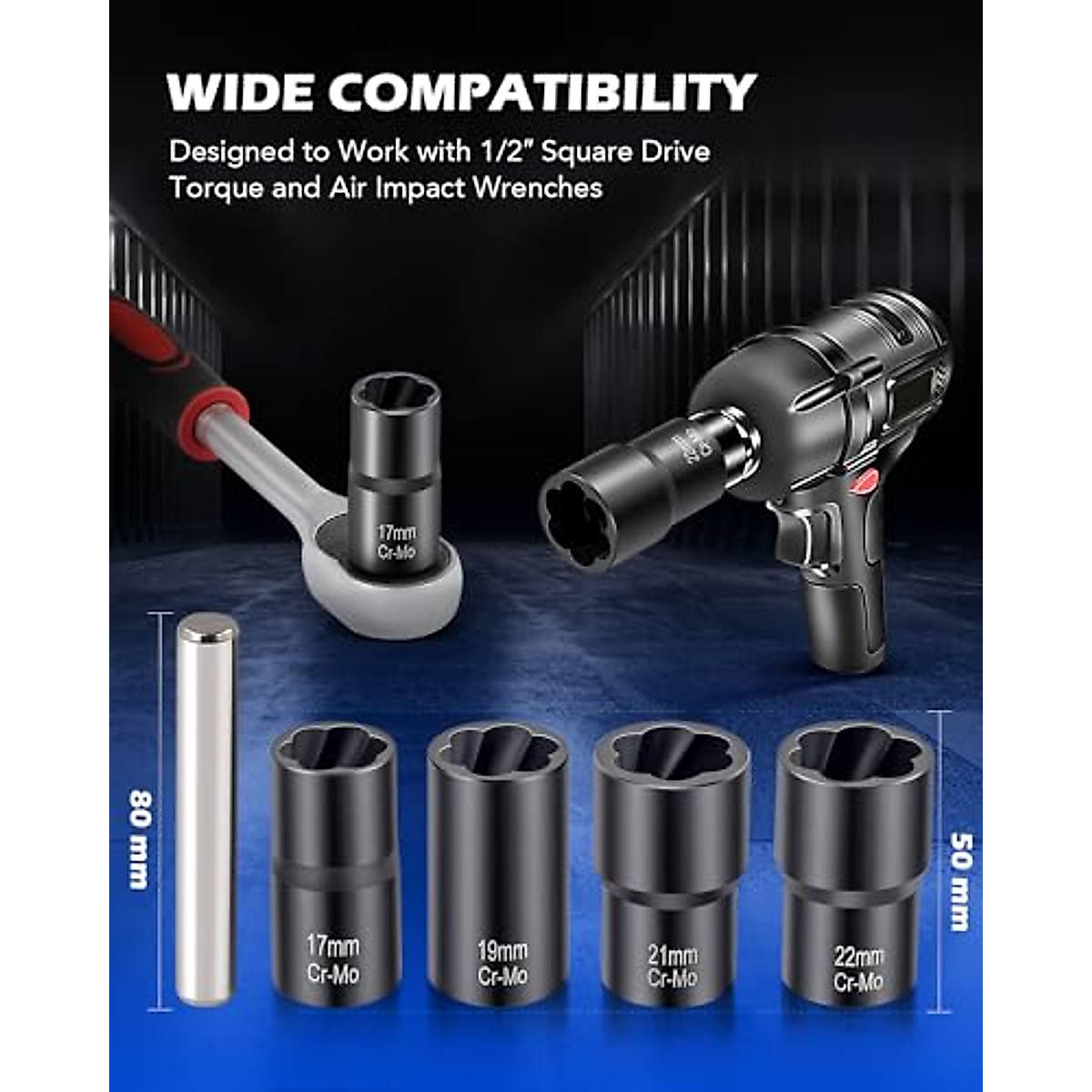 OMT Twist Socket Tool Set, 1/2" Drive 5pc Nut and Bolt Extractor Set, Rounded Bolt & Stripped Lug Nut Remover Tool Kit