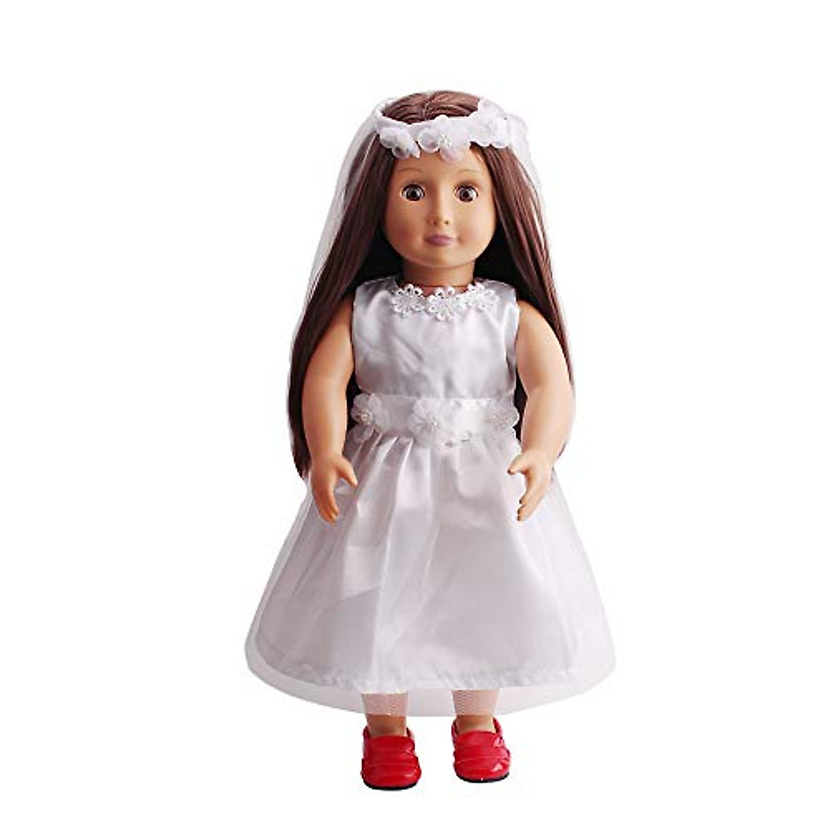 TianBo 1 Set Quality Handmade 18 Inch Doll White Bride Wedding Dress with Headband for 18 Inch Dolls Party Gown Dress Clothes Outfits and Hair Accessories