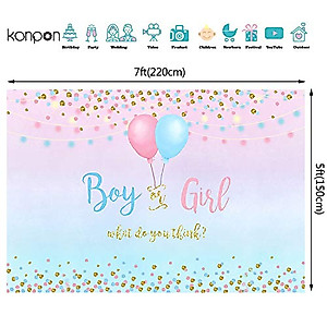 Boy or Girl Gender Reveal Backdrop Blue Pink Dots Balloon Photography Background 7x5ft Vinyl Gender Reveal Baby Shower Party Banner Backdrops W-1860