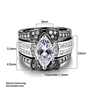 Double Fair 2 Color Women Fahion Jewelry Marquise Cut Cubic Zirconia Wide Band Rings (Size:5-10) (White And Black Mix, 5)