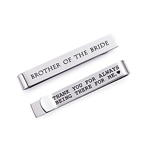 Wedding Gifts Brother Gifts Brother Of The Bride Man of Honor Groomsman Tie Clip Stainless Steel Polished Finish 2 Inches By 3/8 Inch (Brother of the Bride - Thank You)