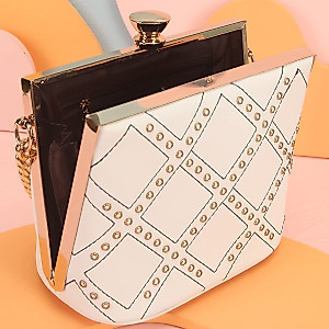 Fawziya Evening Clutch Studded Diamond Thick Chain Novelty Medium Purses For Women Formall-White