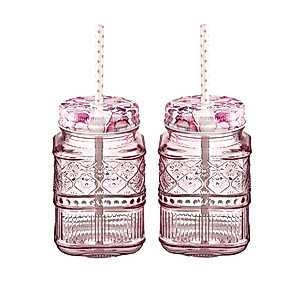 Godinger Mason Jars, Storage Jars, Glass Canister for Storage, Claro Pink 16oz, Set of 2