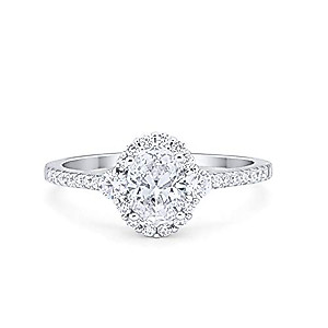 Blue Apple Co. Art Deco Halo Oval Wedding Engagement Ring Round Simulated Cubic Zirconia 925 Sterling Silver Size-7