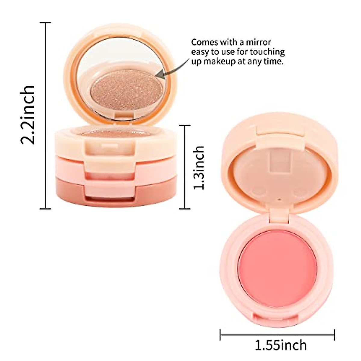 Boobeen Blush and Highlighter Kit, 3 in 1 Makeup Pressed Powder Palette Shimmer Bronzer, Orange&Pink Matte Blusher Blendable Glow Face Palette for a Redness and Glowing Look