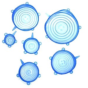 Flexible Silicone Stretch Lids Round Reusable Food Covers for Bowl Cup Dish Silicone Food Wrap Food Grade 6pcs (Blue)