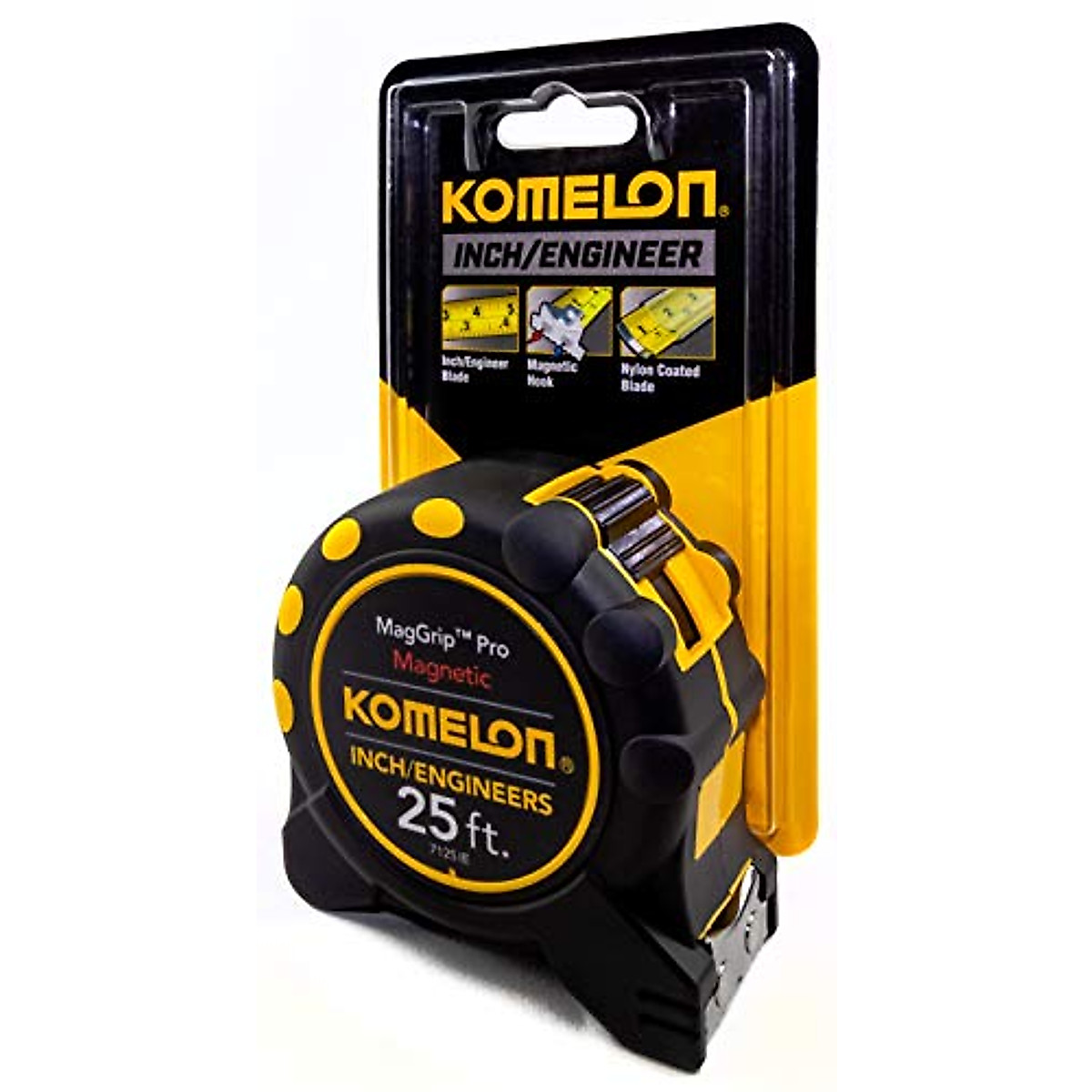 Komelon 7125IE; 25' x 1" Magnetic MagGrip Pro Tape Measure with Inch/Engineer Scale, Yellow/Black