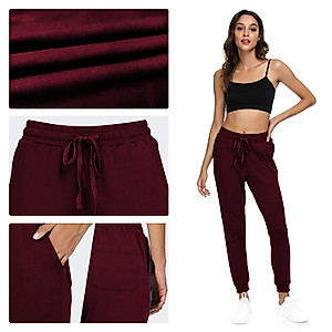 HAOMEILI Women's Active Cotton Tapered Workout Yoga Lounge Track Pockets Pants, Wine Red, X-Large