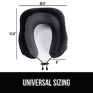 Gorilla Grip Memory Foam Travel Neck Pillow, Head Support on Airplanes, Soft Velvet, Cooling Mesh, Blinkable Eye Mask, Supportive Car Traveling, Sleeping on Long Flight, Airplane Pillows, Black