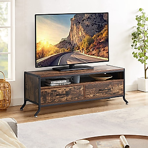 VECELO TV Stand for 55 Inch Industrial Entertainment Center Media Console Table with Storage Drawers for Living Room, 47.2 Inch, Brown