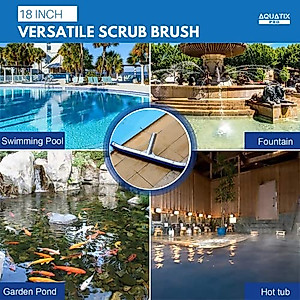 Aquatix Pro Pool Brush, 18" Heavy Duty Aluminium Back, Curved Ends for Corners, Scrub Brush w/ Stainless Steel Bristles & EZ Clip, Swimming Pool Brushes for Cleaning Pool Walls, Tiles, Floors & Steps