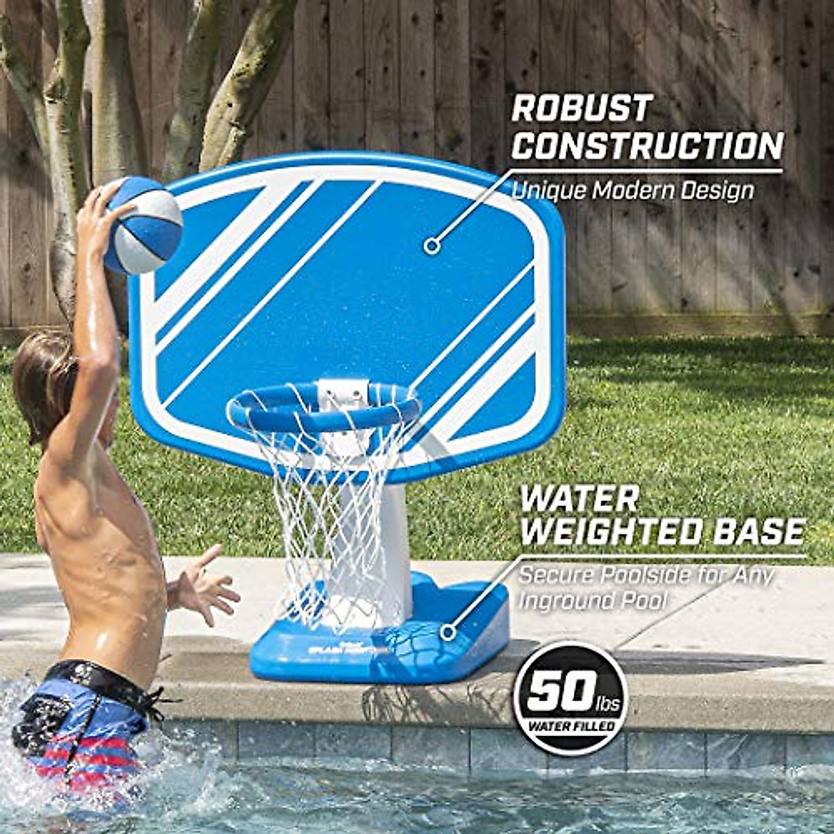 GoSports Splash Hoop Swimming Pool Basketball Game, Includes Poolside Water Basketball Hoop, 2 Balls and Pump – Choose Your Style