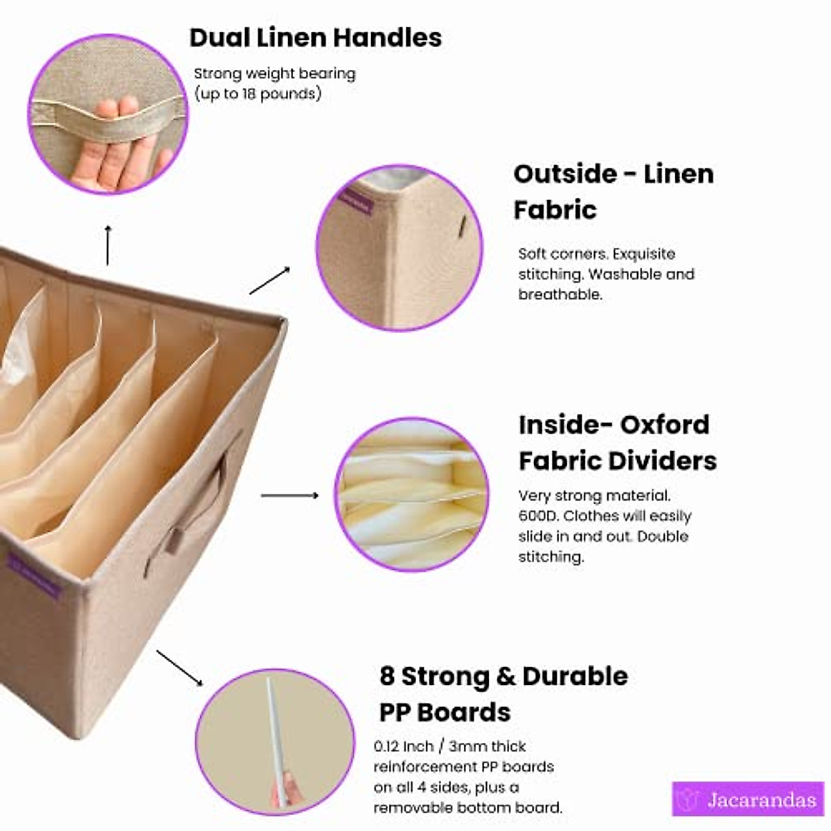 Jacarandas Oversize Wardrobe Clothes Organizer, Clothes Organizer for Folded Clothes, Jeans Organizer, Pants Organizer, Stackable, 7 Grids, Beige