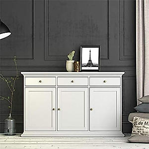 Pemberly Row Contemporary Sideboard Cabinet, Buffet Credenza with 3 Doors and 3 Drawers in White