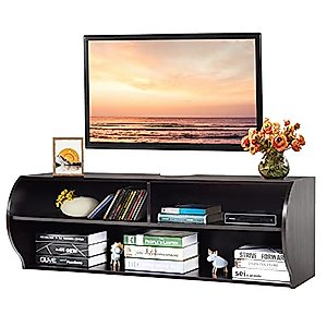 Tangkula Wall Mounted Media Console, Floating TV Stand Cabinet, 2 Tier Modern Wall Mount TV Component Shelf for Home Living Room Office, Wall Mounted Audio/Video Shelf (Coffee)