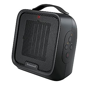 Honeywell UberHeat Plus Ceramic Space Heater for Small Rooms, Quiet, Compact Personal Heater with Variable Heat Settings and Auto-off Timer, Black, HCE220B