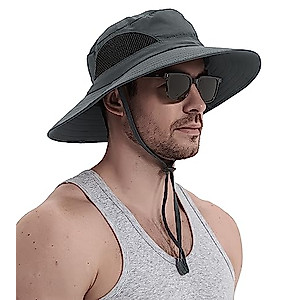 Wmcaps Sun Hats for Men Women, UPF 50+ Wide Brim Waterproof Boonie Bucket Hat for Fishing, Hiking, Garden, Safari, Outdoor Dark Grey