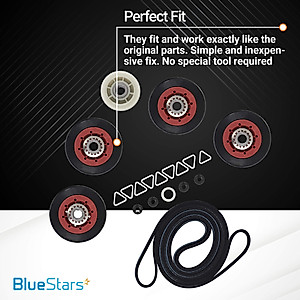 BlueStars 4392067 Dryer Repair Kit - For Whirlpool Cabrio Duet Maytag Bravos XL Kenmore Elite Dryer AP3109602 PS373088 80047 587637 - Includes WPW10314173 Drum Roller 661570V Belt 279640 Idler Pulley
