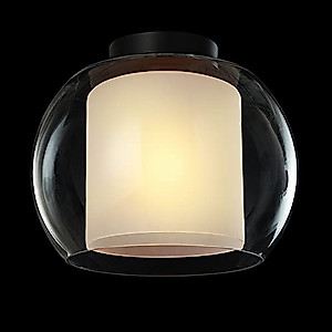 Globe Electric 61256 Aura 1-Light Flush Mount Ceiling Light, Bronze, Clear Glass Outer Shade, Frosted Glass Inner Shade, Brown, Bulb Not Included
