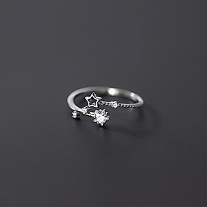 925 Sterling Silver Star Open Ring, Women'S Wedding Birthday Party Jewelry Silver