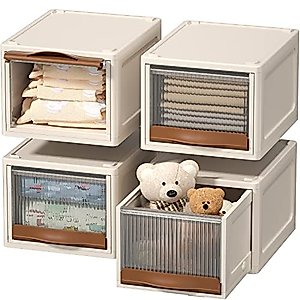 Storage Drawers, Storage Bins with Drawers, HAIXIN Plastic Drawers Organizer, Two Ways Opening Closet Drawers, Stackable Chest of Drawers, Organization and Storage Drawers for Bedroom, 4 Pack
