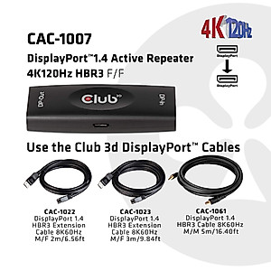 Club 3D DisplayPort 1.4 Active Repeater 4K120Hz HBR3 F/F - 65.62 ft Maximum Operating Distance - DisplayPort - USB,CAC-1007
