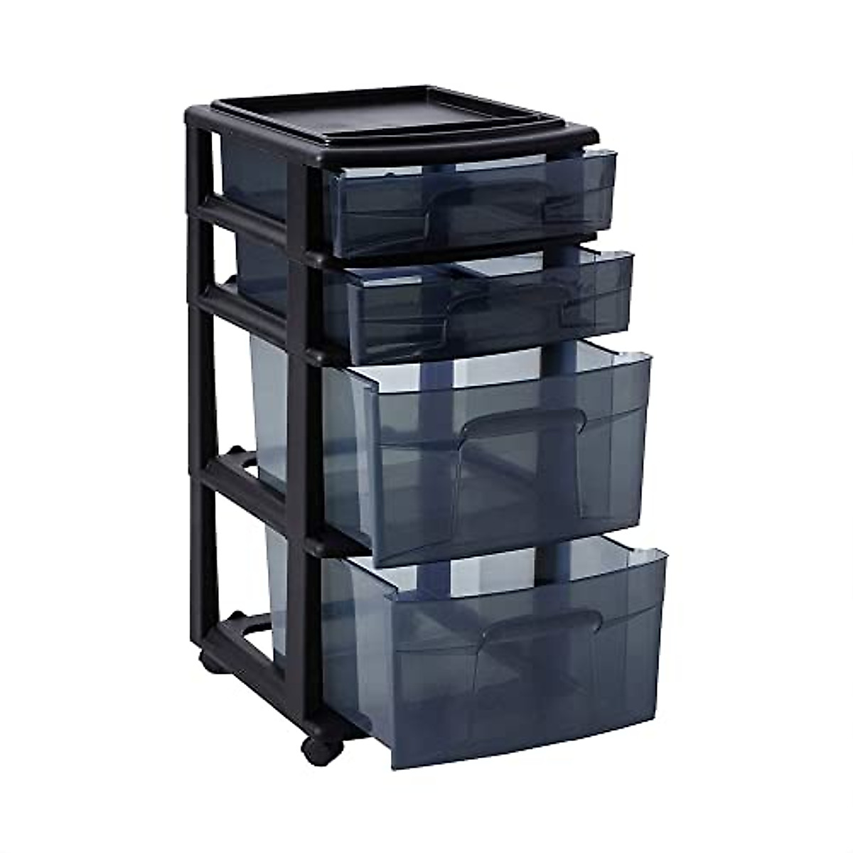 Homz Tall Solid Plastic Versatile 4 Drawer Medium Home Storage Cart with 4 Caster Wheels for Home, Office, Dorm, and Classroom, Black