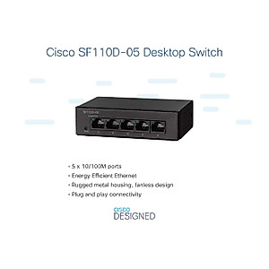 Cisco SF110D-05 Unmanaged Switch | 5 Ports 10/100 | Limited Lifetime Protection (SF110D-05-NA)
