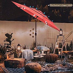 Yescom 10ft 3 Tier UV70+ Solar Powered Patio Umbrella with LED Crank Tilt Button Outdoor Home Garden Yard Deck