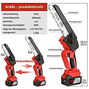 Mini ChainSaw Cordless with 2 Battery, 8&6 Inch Mini Handheld Chain Saw with Replacement Chain, Small Battery Powered Electric Portable Chain Saw for Branch Wood Cutting and Garden Tree Trimming