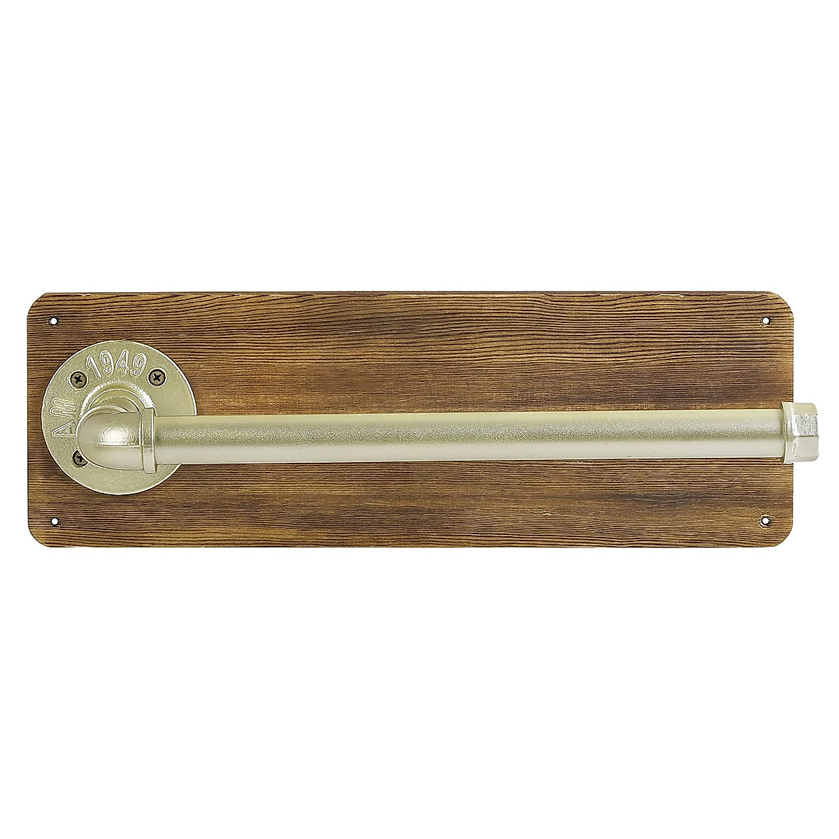 MyGift Rustic Burnt Solid Wood Paper Towel Holder Under Cabinet Wall Mount for Kitchen Paper Towel with Easy Refill Open End Industrial Brass Pipe Bar, Single Roll Paper Towel Rack Dispenser