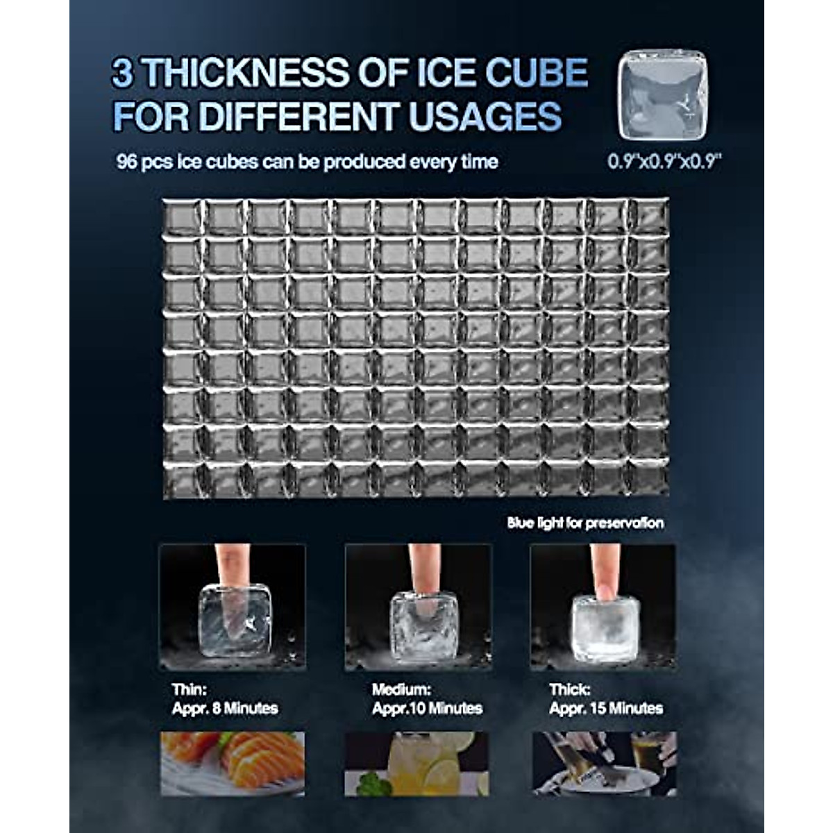 RovaEarth Commercial Ice Maker Machine 220LBS/24H with 55LBS Storage Bin, ETL Approved,96 Ice Cubes Ready in 8-15 Mins, Stainless Steel Freestanding Ice Machine for Home/Office/Bar/Coffee Shop