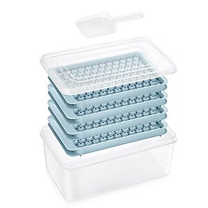 Ziofan Mini Ice Cube Tray with Lid and Bin, 104x4 Pcs Tiny Round Crushed Ice Trays for Freezer, Easy Release for Chilling Drinks, Coffee, Cocktail, Juice (Blue) 4 Pack