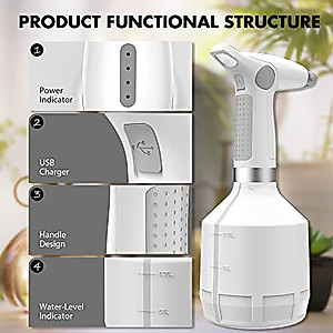 1L Electric Spray Bottle Sheboren Electric Plant Mister Battery Sprayers in Lawn and Garden Fertilizing Automatic Plant Mister Spray Bottle with Adjustable Spout for Plants, Household Cleaning (White)