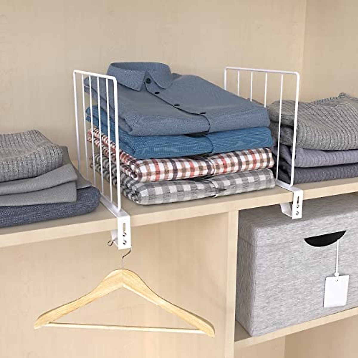 BTSD-home Adjustable Shelf Divders for Organization and Storage Metal Closet Dividers for Wood Shelves in Cabniet Kitchen Bedroom and Office (6 Pack)