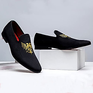 Jousen Men's Loafers Velvet Slip On Dress Men Shoes Soft Vintage Luxury Mens Wedding Party Prom Shoes for Men(AMY3026A Black 9.5)